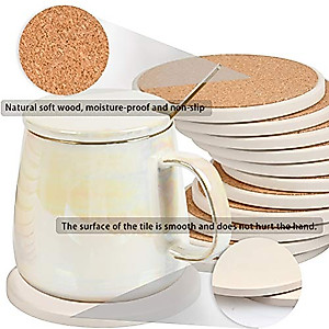 12 Pcs Ceramic Tiles for Crafts Coasters, Absorbent Stone Coaster Blanks for Crafts, 4inch Ceramic White Tiles Unglazed with Cork Backing Pads, Decorate Your Own Coaster DIY Project