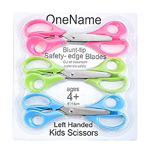 OneName Left-Handed Kids Scissors 6 Pack 5 Inch Left hand scissors for child School Student Scissors,Stainless Steel Sharp Blade Soft Comfort-Grip Handles Blunt Lefty Safety Scissors for Kids Scissor