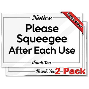 Airbnb Essentials for Hosts Bathroom Signs - 4"x6" Acrylic Sign w/Mounting Tape - Please Squeegee After Each Use Bathroom Sign Rental Home Necessities - Bathroom Door Signs