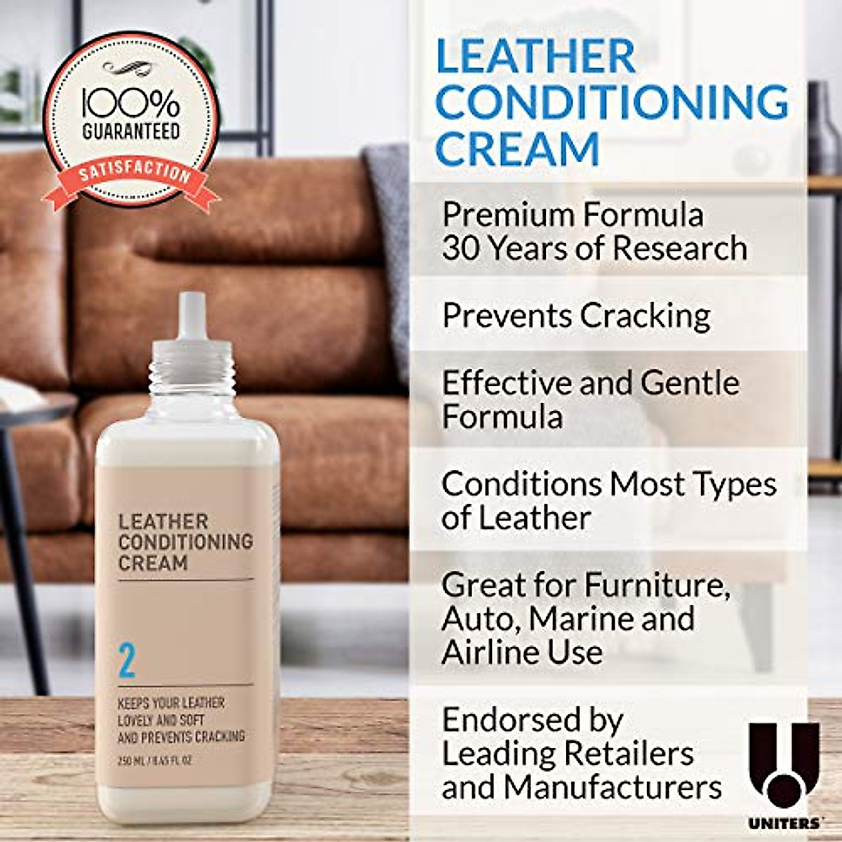 UNITERS Leather Care KIT Cleaning and Conditioning (250ml) - Leather Cleaning Kit with Leather Soft Cleaner and Leather Conditioning Cream for Furniture, Upholstery, Shoe, Bags, and Car Interior