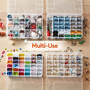 Lifewit 3 Pack 36 Grids Clear Stackable Plastic Organizer Storage Box Container with Adjustable Dividers for Beads, Art DIY, Crafts, Jewelry, Fishing Tackle with 5 Sheet Label Stickers