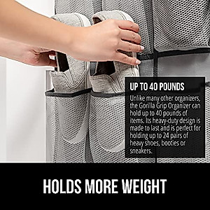 Gorilla Grip Shoe Holder Rack for Over the Door, 24 Mesh Pockets Hold up to 40 Pounds, Back of Closet Organizer, Behind Door Hanger, Nonslip Holders, Shoes, Sneakers and Home Accessories, Gray