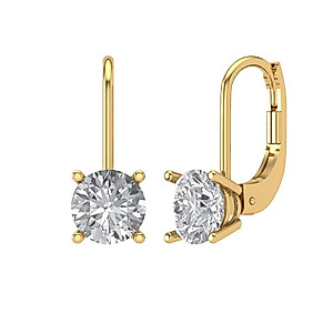 Clara Pucci 1.50 ct Round Cut Conflict Free Solitaire Genuine Moissanite Designer Lever back Drop Dangle Earrings Solid 14k Yellow Gold