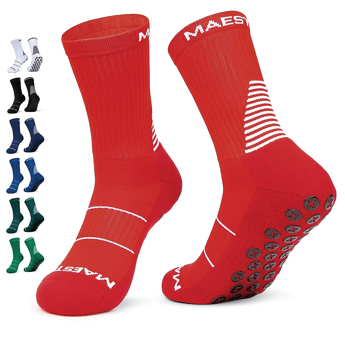 Maestro Grip Socks – Anti-Slip Socks for Men and Women – Soccer, Football, Basketball, Hockey Non-Slip Socks (as1, alpha, l, regular, regular, Red)