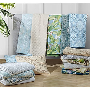 Tommy Bahama Quilt Set Reversible Cotton Bedding with Matchin Shams, All Season Home Decor, King, Cape Verde Smoke Grey/Blue
