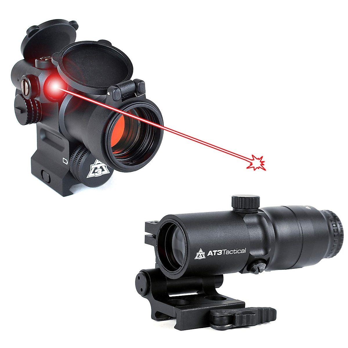AT3 4X Magnified Red Dot with Laser Sight Kit - 2 MOA Red Dot with Laser Sight and 4X Magnifier