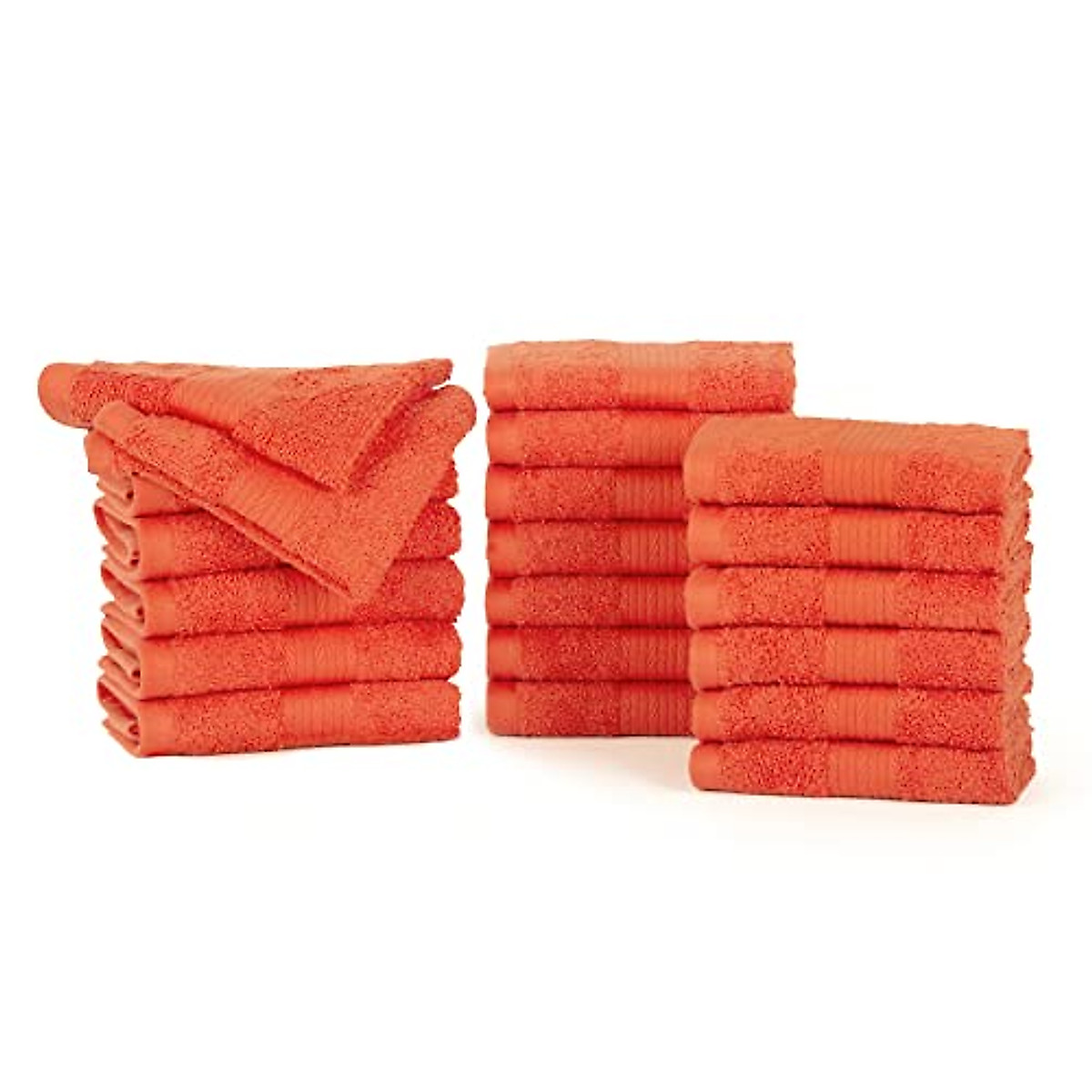Ample Decor Wash Cloths Pack of 20, Oeko Tex Certified 600 GSM 100% Cotton Soft Absorbent, Premium Quality Durable Machine Washable, Ideal for Bathroom, Pool, Hotel, Spa – Orange
