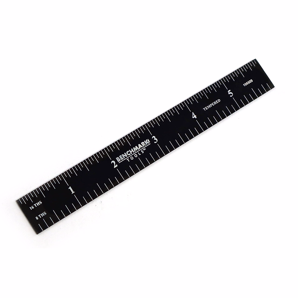 Benchmark Tools 106609 6” Rigid Woodworking Ruler Black Chrome Finish 1/8th and 1/16th Grads Hardened Stainless Steel