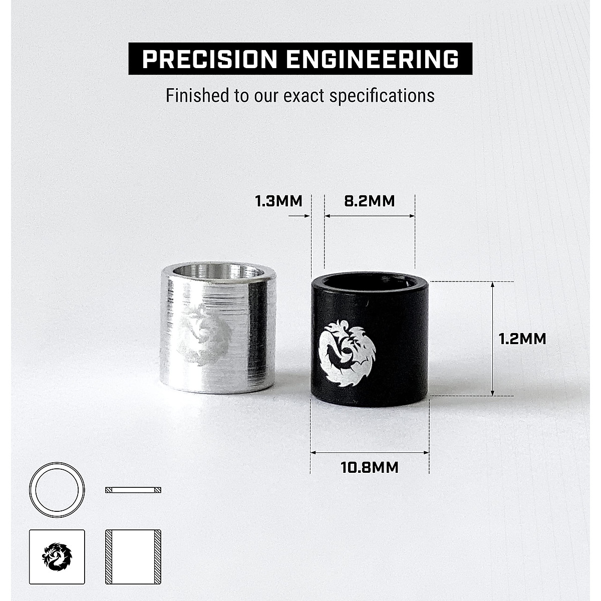 Fireball Dragon Spacers and Washers for Skateboards and Longboards (24 Rings, 12 Spacers) (Silver)