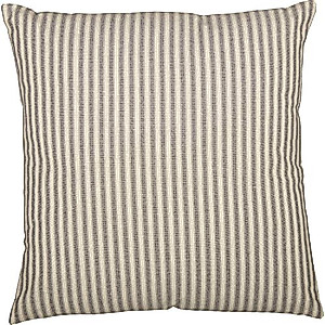 VHC Brands Grace Ticking Striped Textured Cotton Farmhouse Bedding Square 18x18 Filled Pillow, Creme White
