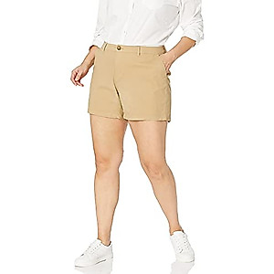 Amazon Essentials Women's 5 Inch Inseam Chino Short (Available in Plus Size), Khaki Brown, 24