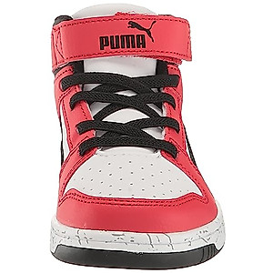 PUMA Rebound Layup Mid Sneaker, Scratch White Black-for All Time Red, 5 US Unisex Big Kid