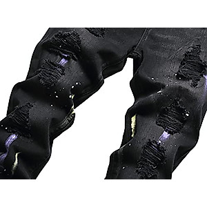 DANT BULUN Men's Ripped Distressed Destroyed Slim Fit Straight Leg Denim Jeans (40, Black060)