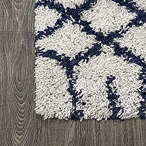 JONATHAN Y SHG104B-8 Sineu Moroccan Diamond Shag Indoor Area-Rug Bohemian Contemporary Modern Geometric Easy-Cleaning High Traffic Bedroom Kitchen Living Room Non Shedding, 8 X 10, Beige/Navy
