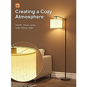 addlon Floor Lamp for Living Room with 3 Color Temperatures, Standing lamp with Linen lampshade for Bedroom, Office, Lamps with 9W LED Bulb Included - Black with Cream Lampshade