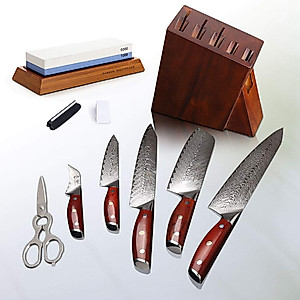 YARENH 8-Piece Kitchen Knife Set with Block,Damascus Chef Knife, 67-Layer High Carbon Stainless Steel,Sharp Rust-Resistant Blades,Sandalwood Handle