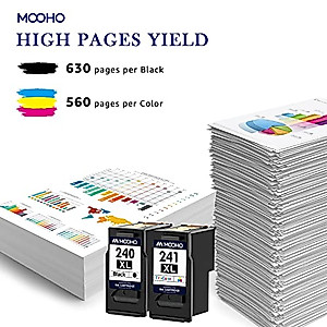 MOOHO Remanufactured 240XL Ink Cartridge Replacement for Canon PG-240XL CL-241XL 240 241 XL 241XL Combo Pack for Pixma MG3520 MG3620 MG3600 TS5120 MG2522 MX472 MX452 MX512 Printer(1 Black,1 Tir-Color)