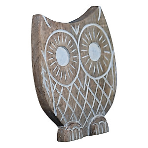 Foreside Home & Garden White Handcarved Wood Owl Figurine FDAD09858, Natural