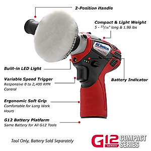 ACDelco G12 Series 12V Cordless 3" Mini Polisher Tool Set with 2 Li-ion Batteries, Charger, and Accessory Kit, ARS1212 (Polisher+Drill Driver)