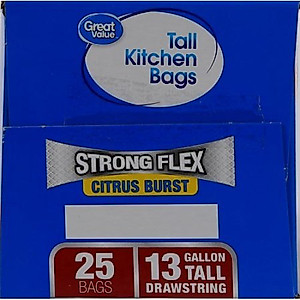 Great Value Strong Flex Tall Kitchen Bags, Citrus Burst, 13 Gallon, 25 Count