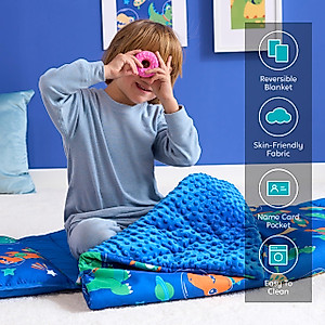 JOIEDOMI Toddler Nap Mat with Pillow & Blanket - 55''*30'' for Kids Ages 3-7 Years - Roll Up Nap Mat for Preschool - Soft Dinosaur Kids Sleeping Mat - for Boys Girls Kindergarten Daycare Sleepover