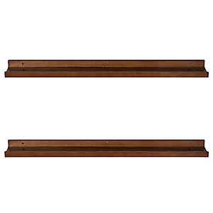 ALIMORDEN 36 inch Long Photo Ledge Shelves Set of 2, Natural Wood Large Floating Shelves for Bedroom Living Room Bathroom Kitchen, Dark Walnut,36" x 5"