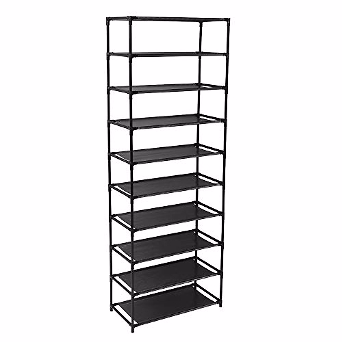 DESIGNSCAPE3D 10-Tier Stackable Shoe Rack - Portable Organizer for Entryway or Porch with Stainless Steel Frame and Non-Woven Fabric Shelves (Black)