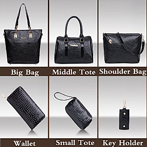 FiveloveTwo Women 6 PCS Handbag Set Hobo Clutch Top Handle Totes Satchels Crossbody Bag Purse Large Bag+Tote+Shoulder Bag+Wallet+Key Holder