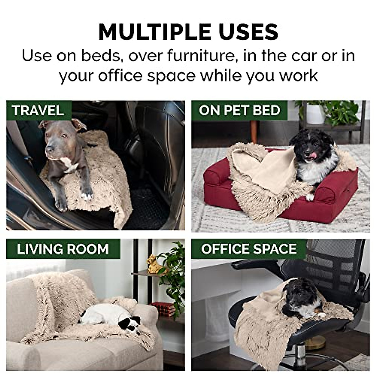 Furhaven Waterproof Throw Blanket for Dogs & Indoor Cats, Washable - Shaggy Plush Calming Long Faux Fur & Velvet Dog Blanket - Taupe, Medium