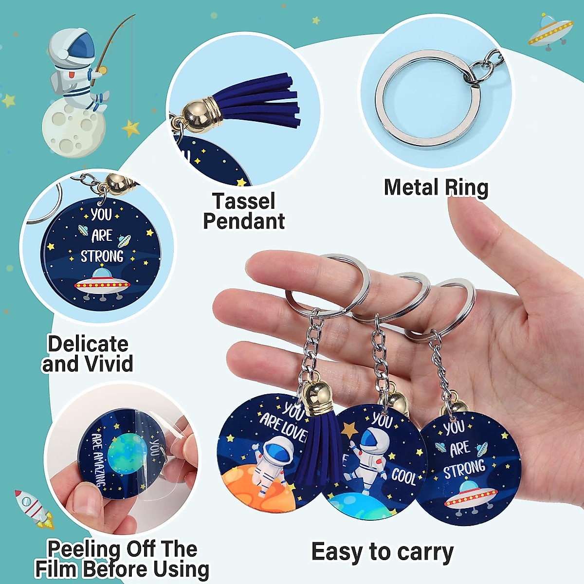 48 Sets Outer Space Themed Keychain Inspirational Positive Quotes Keychain Thank You Gifts for Coworkers Acrylic Tassels Keychain for Employee Appreciation Gifts Students Gratitude Teacher Gifts
