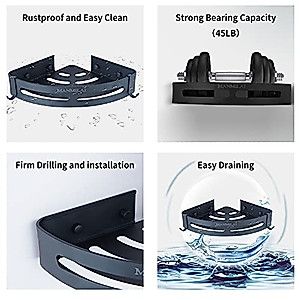 Adhesive Bathroom Shower Corner Shelf Wall Mounted,Shower Caddy Organizer with Removable Hooks, Aluminum Storage Shelves for Bathroom and Kitchen (Black triangle double basket)
