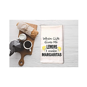 When Life give me Lemons i Make Margaritas - Dish Towel Kitchen Tea Towel Funny Saying Humorous Flour Sack Towels Great Housewarming Gift 28 inch by 28 inch, 100% Cotton, Multi-Purpose Towel