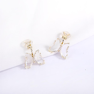 YOQUCOL Butterfly Shape Transparent Crystal Clip On Earrings Gold Non Pierced Golden Stud for Women