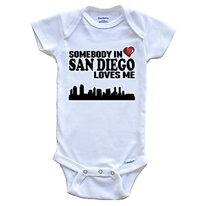 Somebody in San Diego Loves Me One Piece Baby Bodysuit, 18 Months White