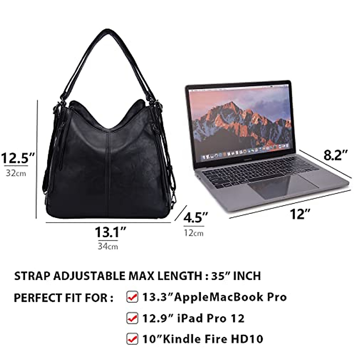 Convertible Backpack Purse For Women Handbag Hobo Tote Satchel Shoulder Bag Black