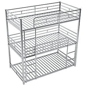 ODC Twin Size Triple Bunk Bed for 3, Twin-Over-Twin-Over-Twin Metal Bunk Bed Frame with Built-in Ladder and Guardrails for Kids, Teens, Boys