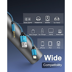 Car Aux Cord for iPhone, Lightning to 3.5mm Male Audio 2-in-1 MFI Certified 4ft Auxiliar & Charging Cable for Car/Home Stereo Speaker Headphone Compatible with iPhone 14 13 12 11 Pro Max XR X 8 Plus