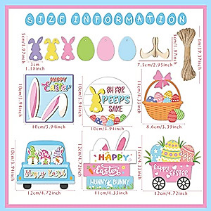 13 Pcs Easter Tiered Tray Decor Set Happy Easter Wooden Sign Gnome Plush Easter Egg Bunny Table Decor for Rustic Farmhouse Home Spring Easter Decorations