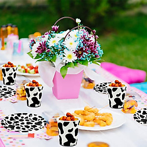 CONEHOY 60 Pcs Cow Cups Disposable Paper Juice Cups Western Cowboy Cow Cups Cow Theme Party Decorations for Birthday Party Baby Shower Farm Party Supplies (Black, White)
