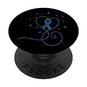 Colorectal Heart Blue Ribbon Colon Cancer Awareness Gift PopSockets PopGrip: Swappable Grip for Phones & Tablets