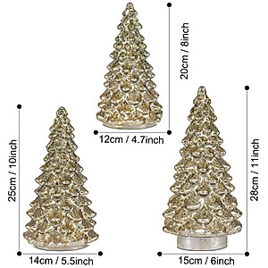 KI Store Lighted Glass Christmas Tree Figurine with Timer Set of 3 Mercury Glass Christmas Decoration Battery Operated for Centerpieces Window Tabletop Mantel