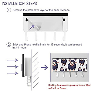 Cute Cartoon Sheep Pattern Rack Organizer with 5 Hooks Wall Bathroom Kitchen Shelf Rack Multifunctional Storage Shelf