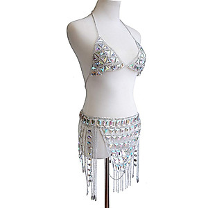CanB Rhinestone Body Chain Suit Boho Waist Belly Chain Skirt Crystal Body Chain Bra top Festival Jewelry for Women and Girls (Ⅰ)