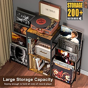 Record Player Stand with Vinyl Storage, Record Player Table with 8-Tier Vinyl Display Holder, Vinyl Record Stand Storage Up to 200 Albums, Turntable Stand with Metal Frame, End Table for Living Room