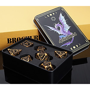 Dungeons and Dragons Dice ARUOHHA DND Metal Dice Set D and D Dice for Pathfinder MTG Board Games Role Playing Dice Hollow Polyhedral Dice D&D Dice with Gift Box D20 D12 D10 D8 D6 D4 (Ancient Bronze)
