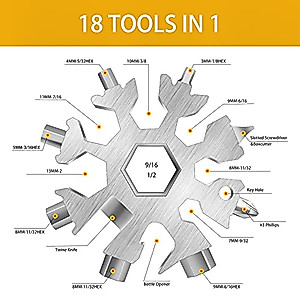 Snowflake Multitool, 5 Pieces 18-in-1 Stainless Steel Snowflake Standard Multitool, Snowflake Tool with Key Ring, Carabiner Clip and Gift Bag (Silver)