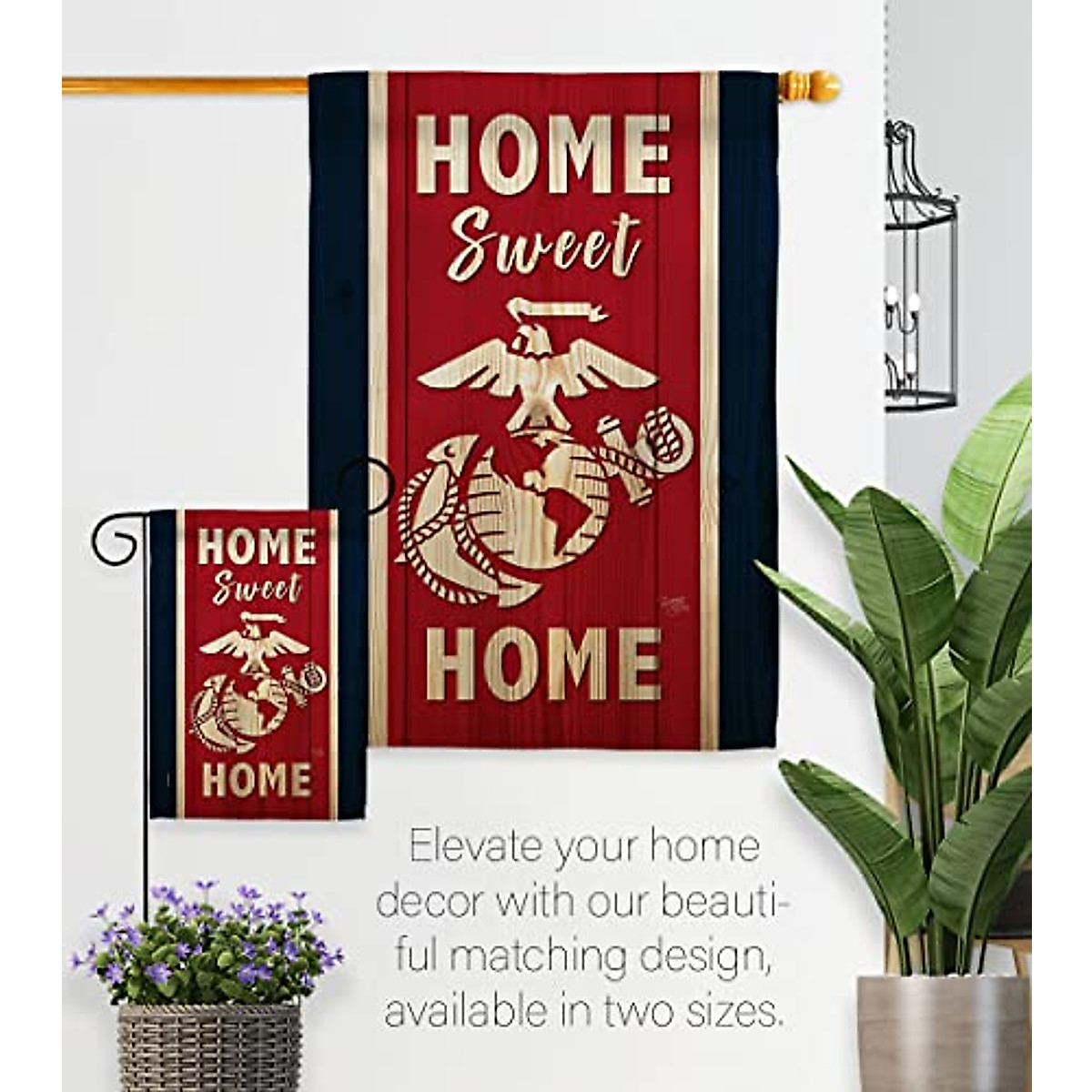 Home Sweet Marine Corps Garden Flag - Set Mailbox Hanger Armed Forces USMC Semper Fi United State American Military Veteran Retire Official - House Banner Small Yard Gift Double-Sided 13 X 18.5