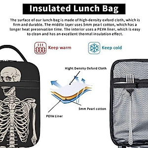 YETTA YANG Halloween Skeleton Funny Skull Portable Lunch Bag Insulated Lunch Box Reusable Totes For Women Men Work Picnic Camping