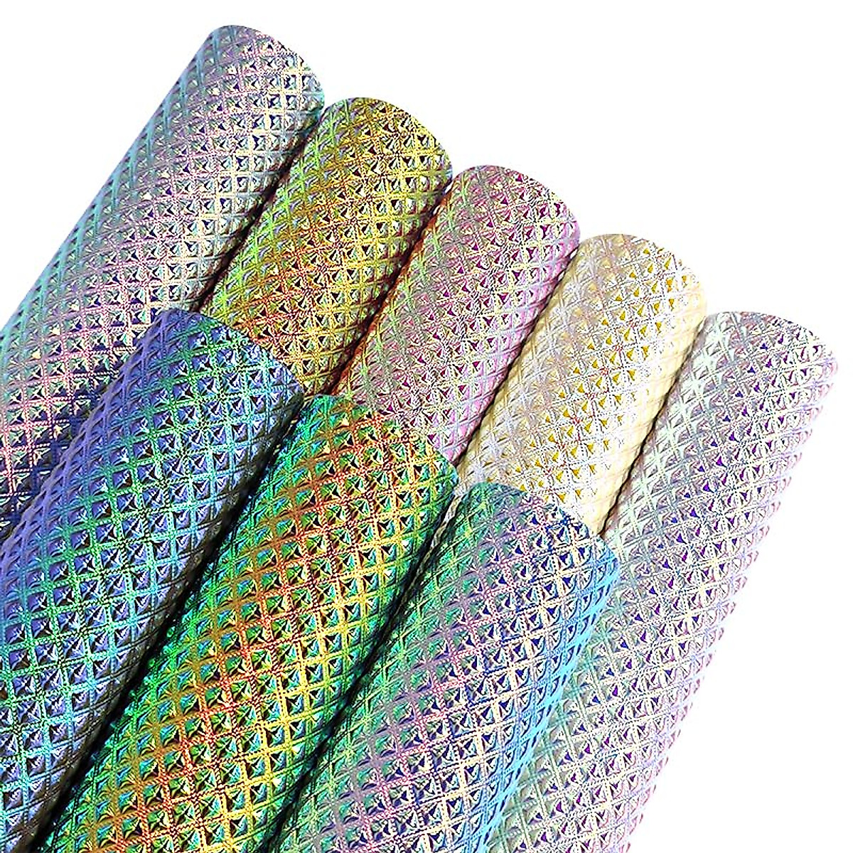 JINR Holographic Geometric Diamond Embossed Yellow Faux Leather Sheets, 12"X53" Textured Metallic PU Fabric Roll for Crafts Bows Bags Sewing