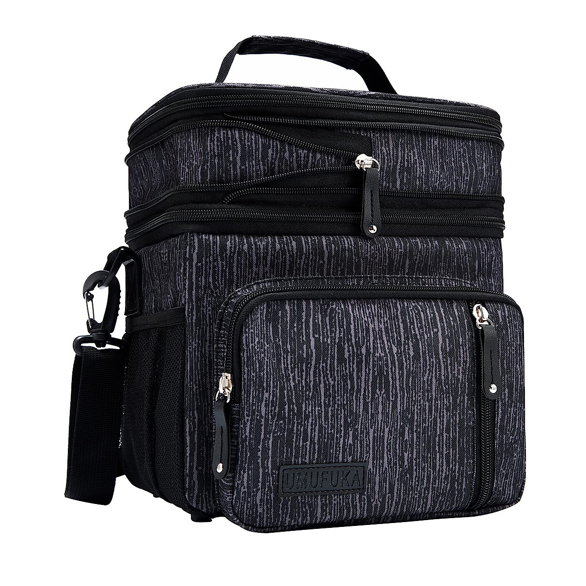 UMUFUKA Men's Double Compartment Lunch Bag, Insulated Lunch Cooler Tote 2 Roomy Large Reusable Water-resistant Lunch Box (Black)